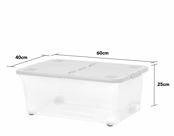 45L Box with Wheels & Folding Lid Clear/Cool Grey - 15406 - What More UK