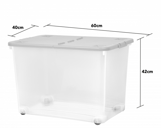 80L Box with Wheels & Folding Lid Clear/Cool Grey - 15432 - What More UK